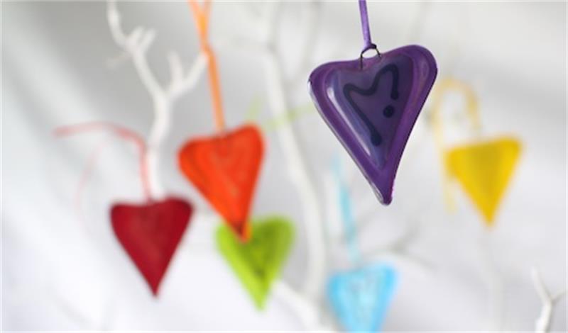 Fused glass Hearts from molten wonky make great gifts.