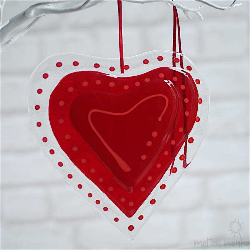 Big Red Love Heart Glass Decoration by Molten Wonky